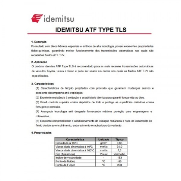 Na Lelokar temos Idemitsu Atf Type Tls com melhor preço